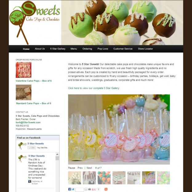 5 Star Sweets: Cake Pops and Chocolates | Web Design by Amy Ritterbusch